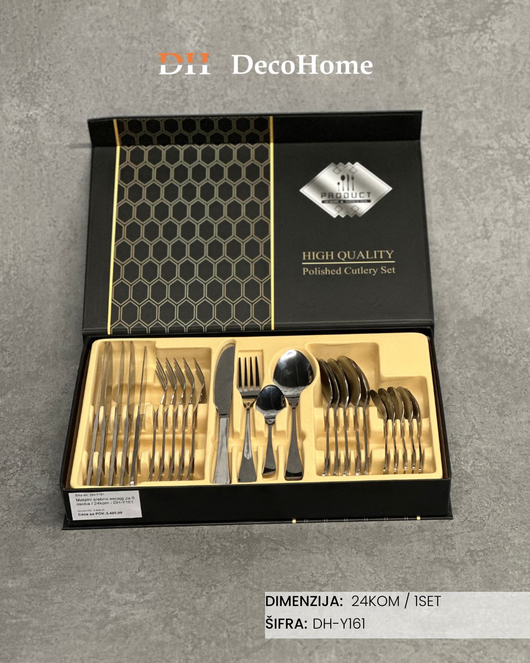 Deco Home. Metalni srebrni escajg za 6 osoba / 24kom - DH-Y161